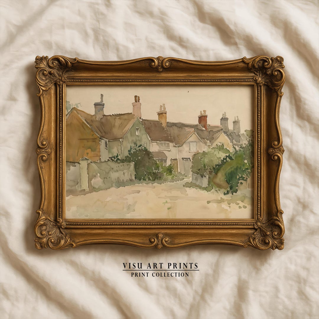Vintage English Cottagecore Print, Rustic Watercolor Countryside Art ...