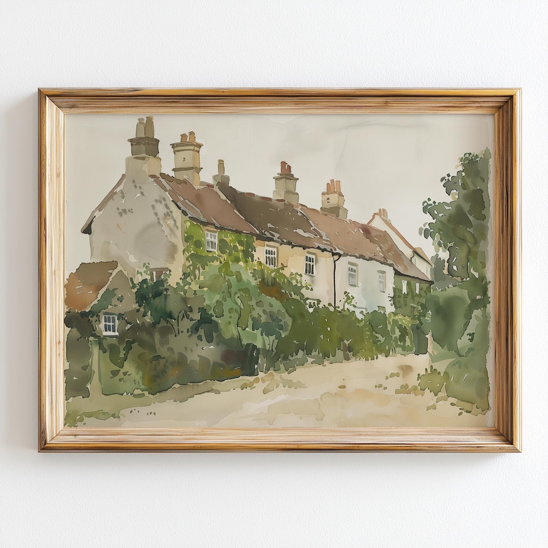 Vintage English Cottagecore Print, Rustic Watercolor Countryside Art ...