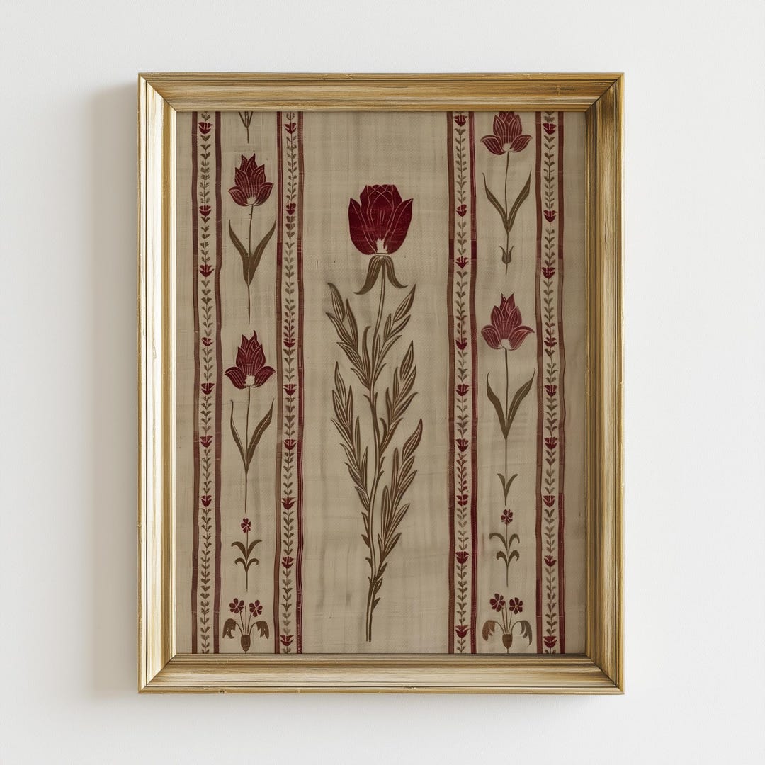 Ottoman Tulip Textile Print | Vintage Turkish Pattern Art | Traditional ...