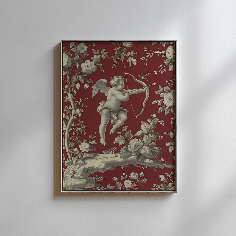 Vintage Cupid Wall Art, Romantic French Baroque Illustration, Valentine ...