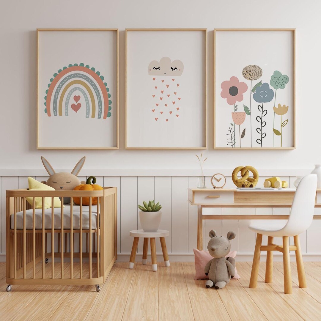 Boho Rainbow Nursery Prints Set of 3 – Rainbow Wall Art – Girl Room ...
