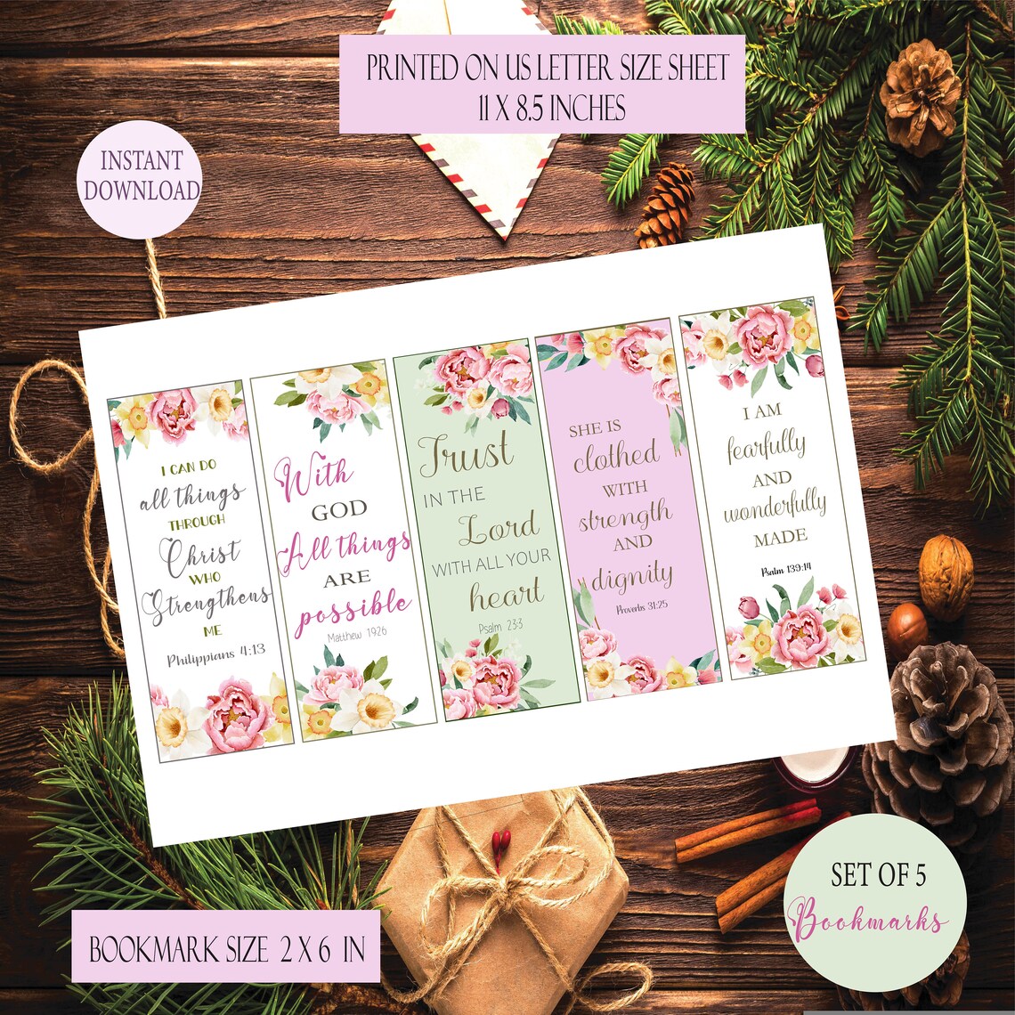 Printable Bible Verses Bookmarks Set of 5 Bible Journaling - Etsy