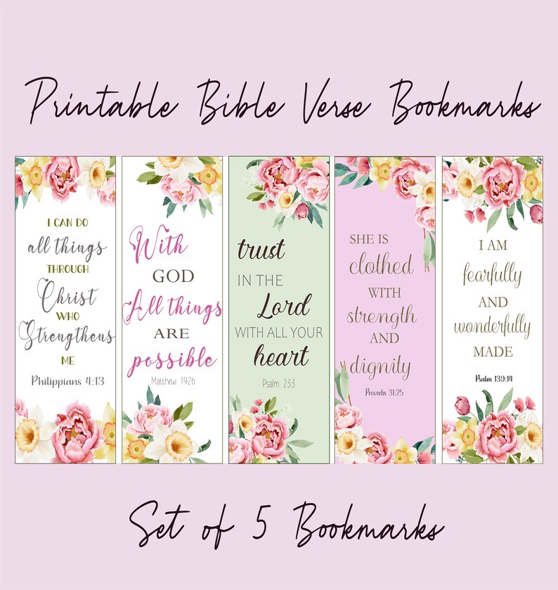 Printable Bible Verses Bookmarks Set of 5 Bible Journaling - Etsy