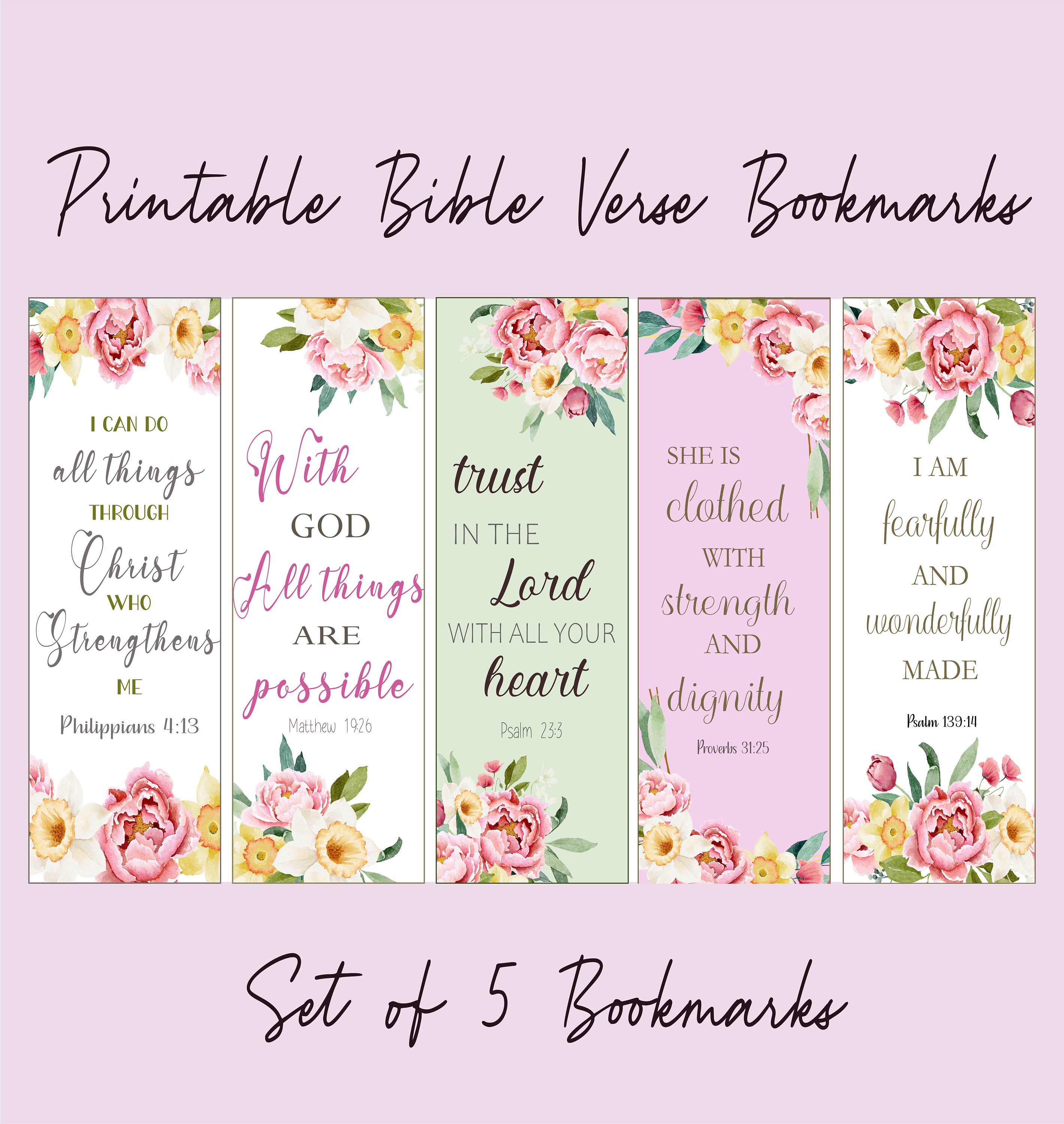 Printable Bible Verses Bookmarks Set of 5 Bible Journaling - Etsy