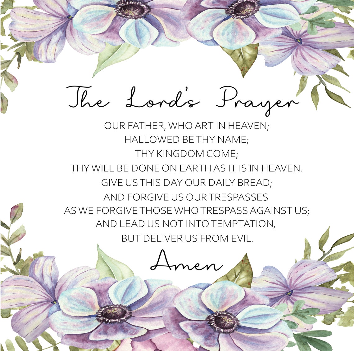 The Lords Prayer Print, the Lords Prayer Printable, Our Father Prayer ...
