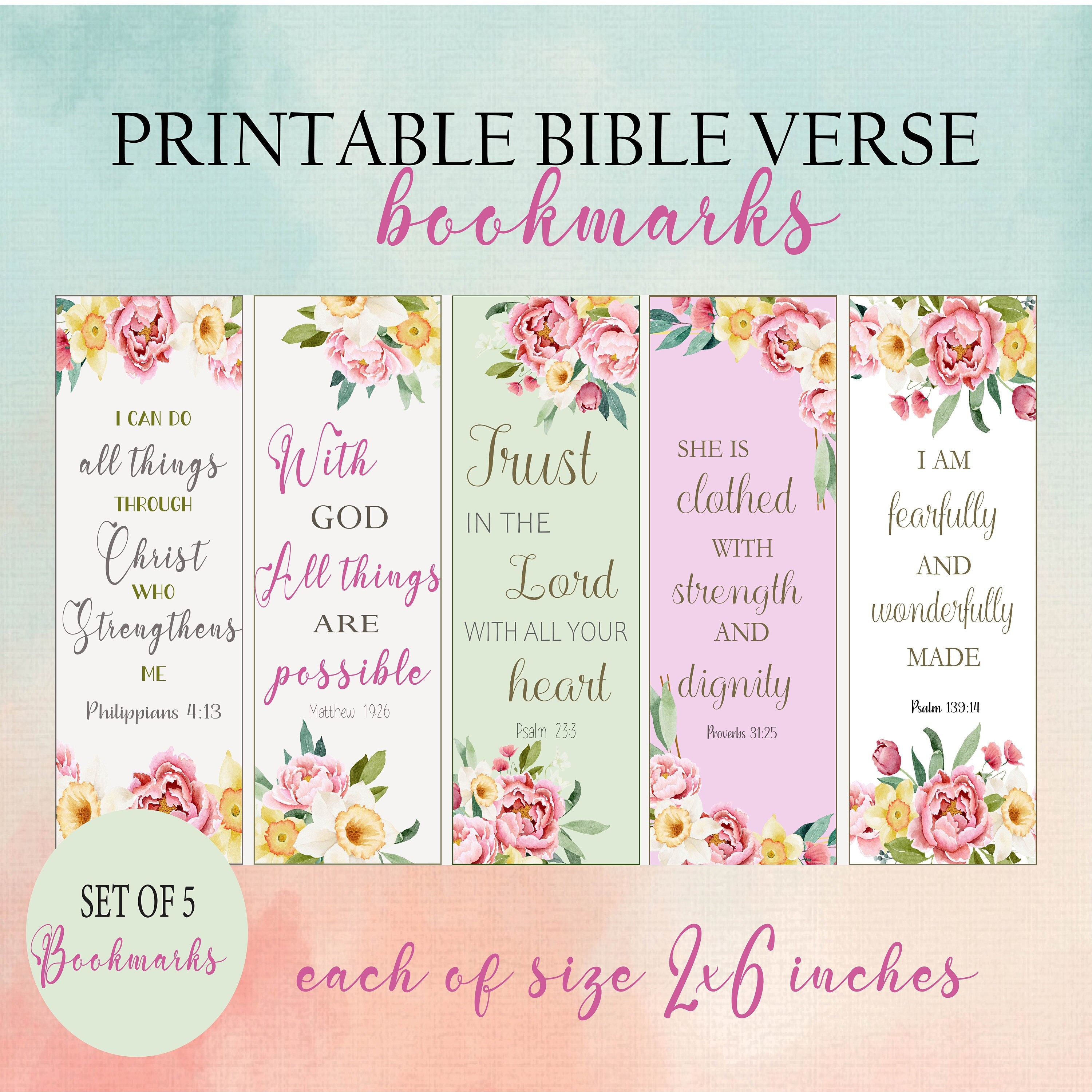 Printable Bible Verses Bookmarks Set of 5 Bible Journaling - Etsy