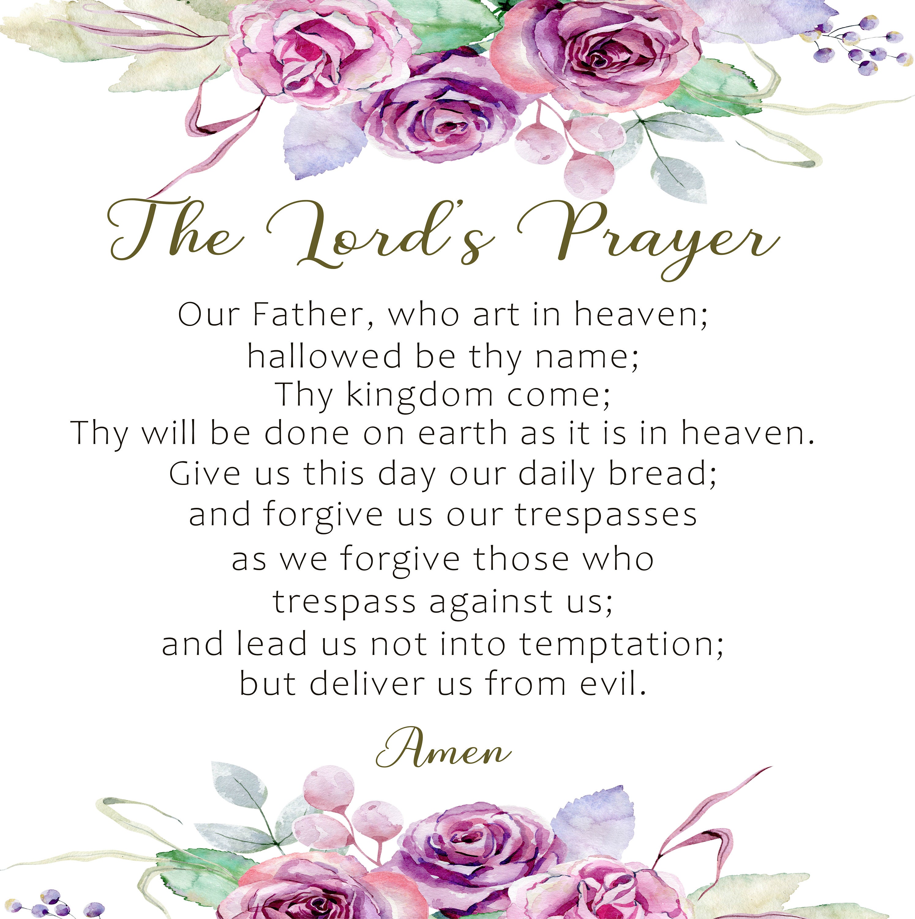 The Lords Prayer Print, the Lords Prayer Printable, Our Father Prayer ...