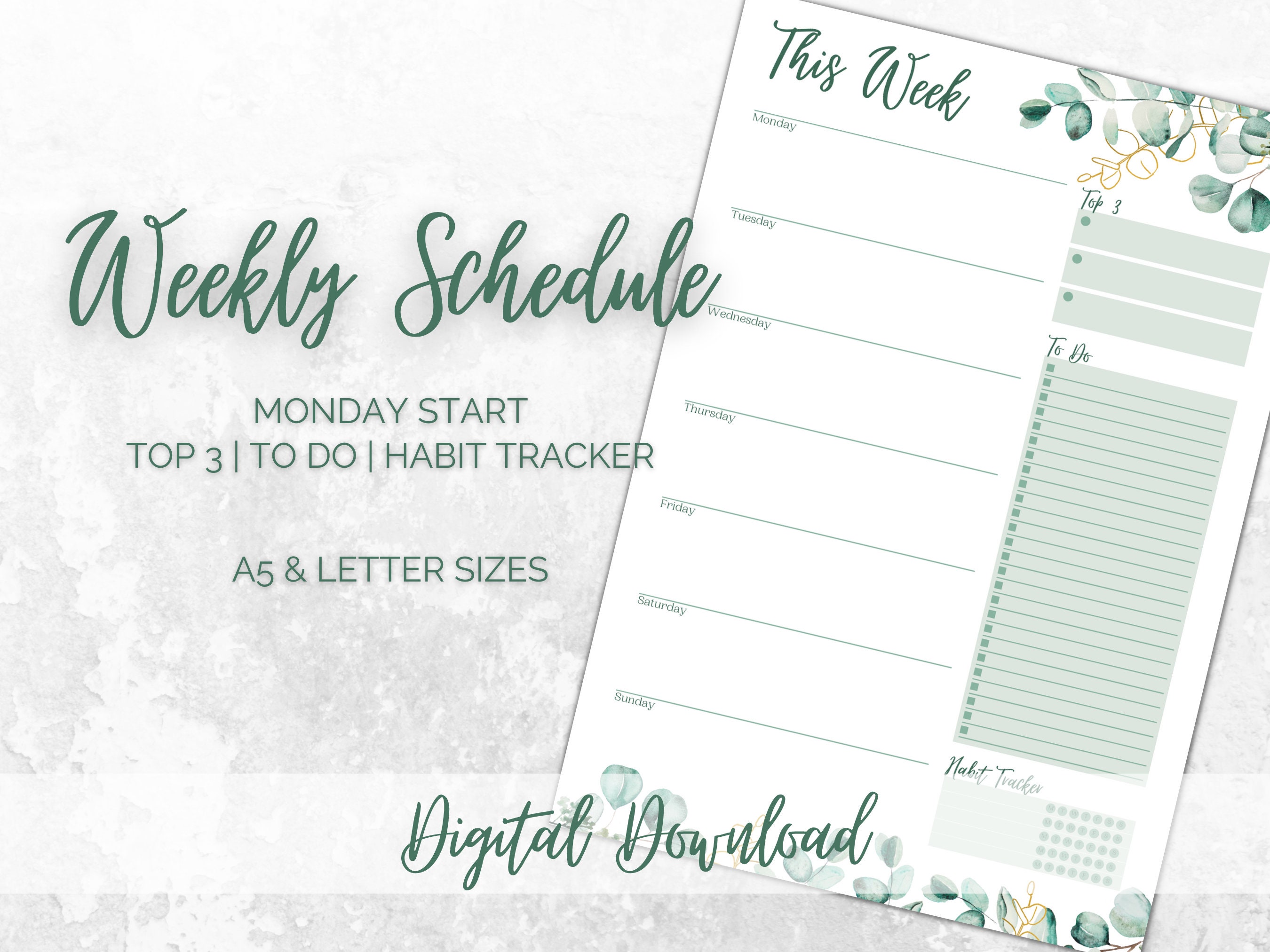 Undated Weekly Schedule - Digital Download - to Do List - Habit Tracker ...