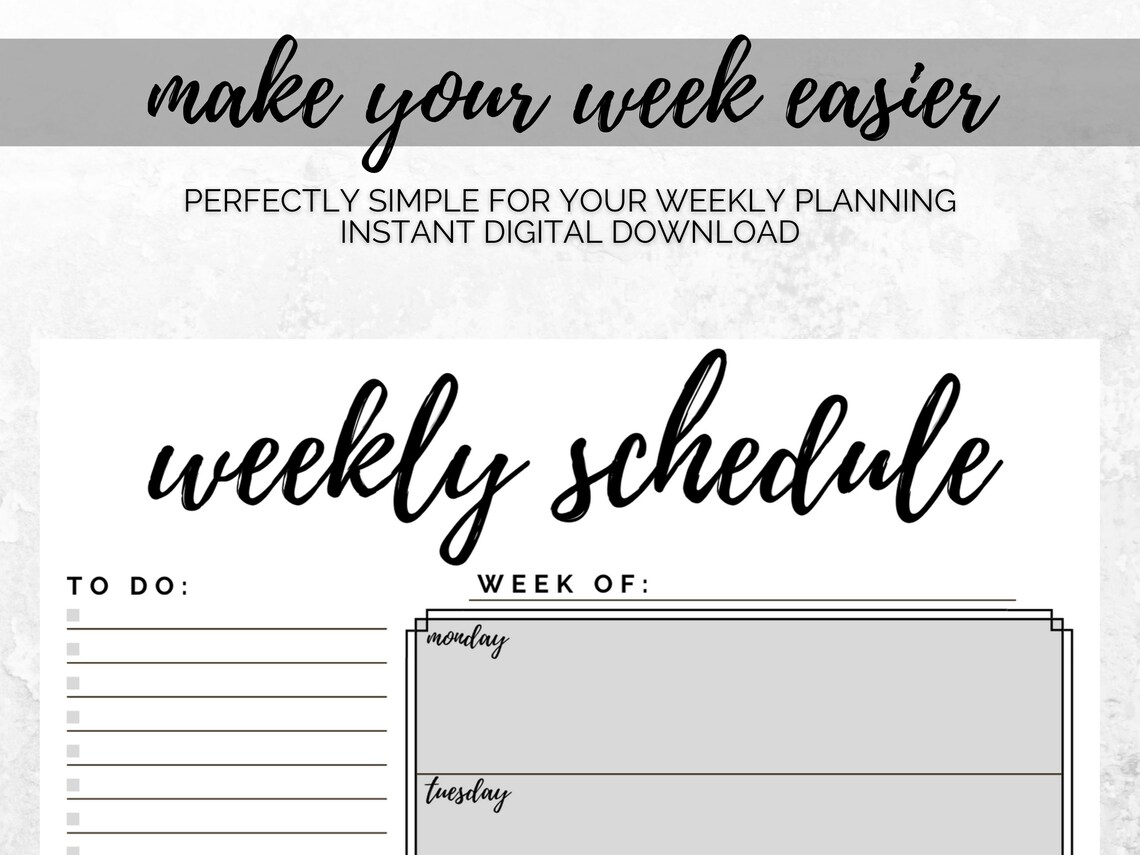 Simple Weekly Schedule Digital Download to Do List | Etsy