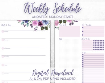 Undated Weekly Schedule Digital Download to Do List - Etsy