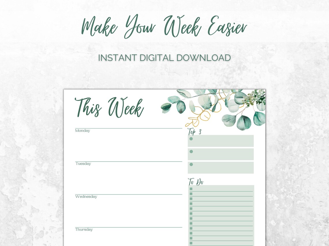 Undated Weekly Schedule - Digital Download - to Do List - Habit Tracker ...