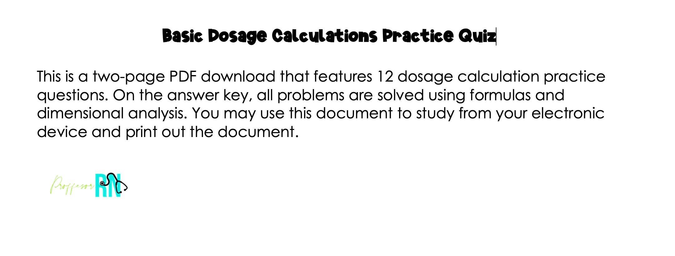 Dosage Calculations Practice Quiz W/answer Key *nursing Students* - Etsy
