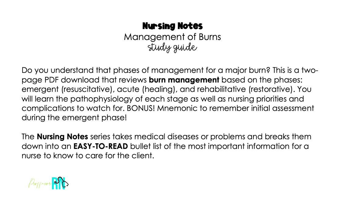 Nursing Notes: Management of Burns Study Guide *nursing Students - Etsy