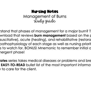 Nursing Notes: Management of Burns Study Guide *nursing Students - Etsy