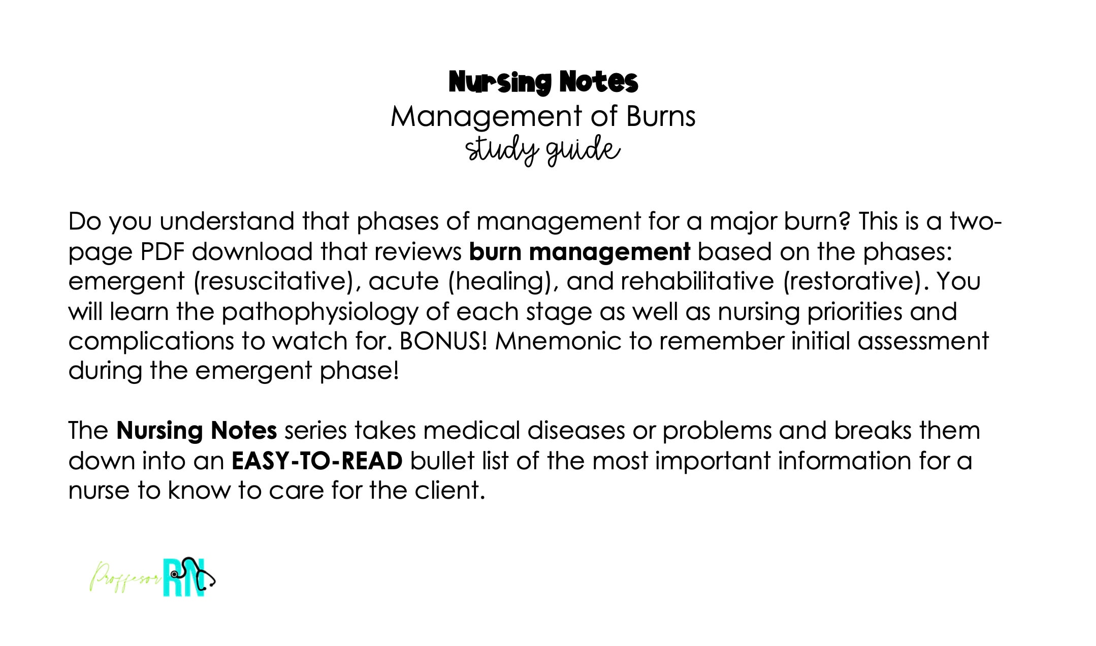 Nursing Notes: Management of Burns Study Guide *nursing Students - Etsy