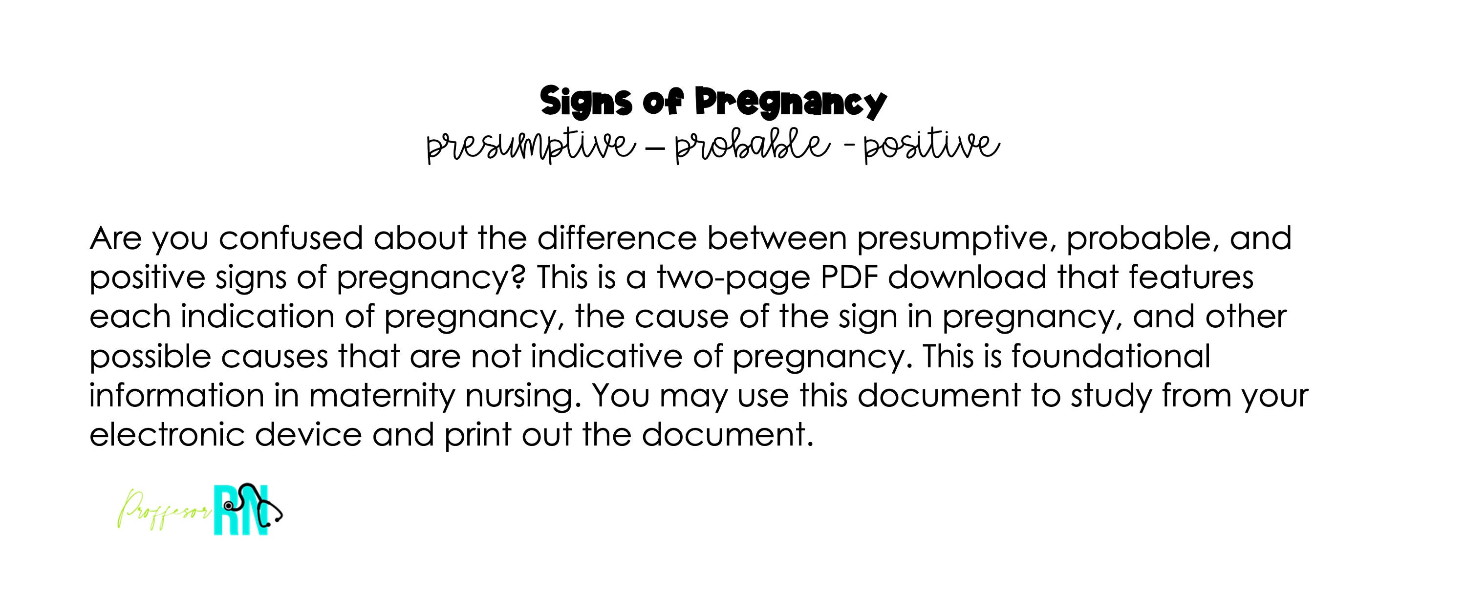 Signs of Pregnancy - Presumptive, Probable, Positive - Study Guide ...