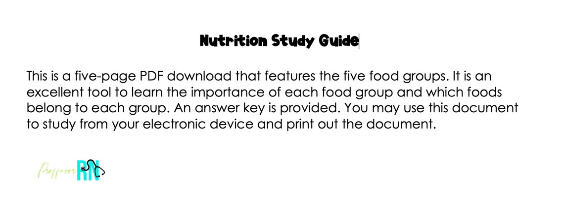 Nutrition Study Guide W/answer Key *nursing Students* - Etsy