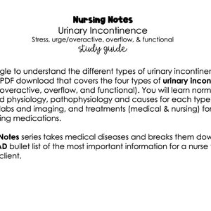 Nursing Notes: Urinary Incontinence - Stress, Urge/overactive, Overflow ...