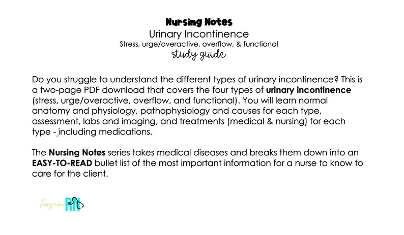 Nursing Notes: Urinary Incontinence - Stress, Urge/overactive, Overflow ...