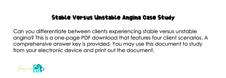 Stable Versus Unstable Angina Case Study W/answer Key *nursing Students ...