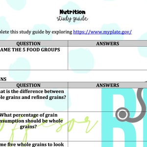 Nutrition Study Guide W/answer Key *nursing Students* - Etsy