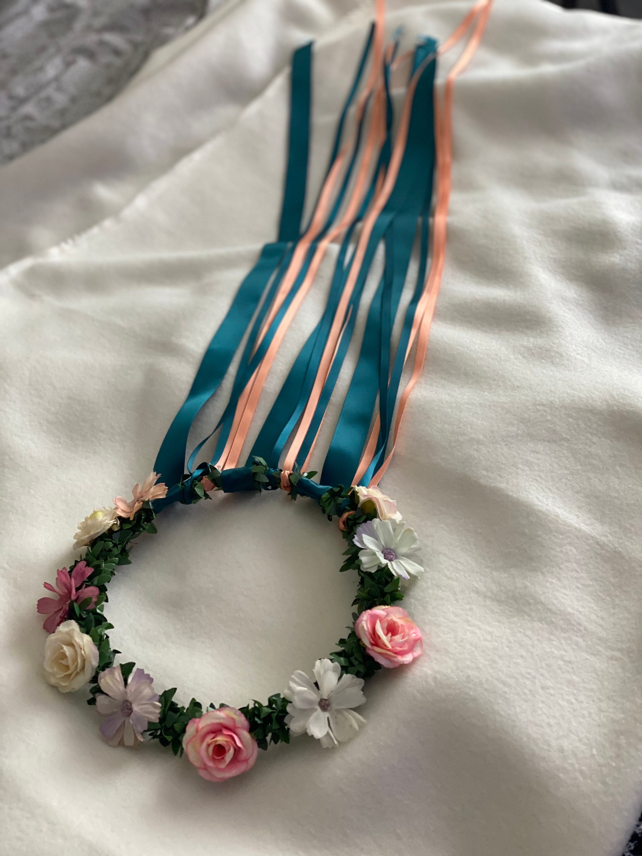 Floral Hair Wreath Crowns With Ribbon Tassles - Etsy