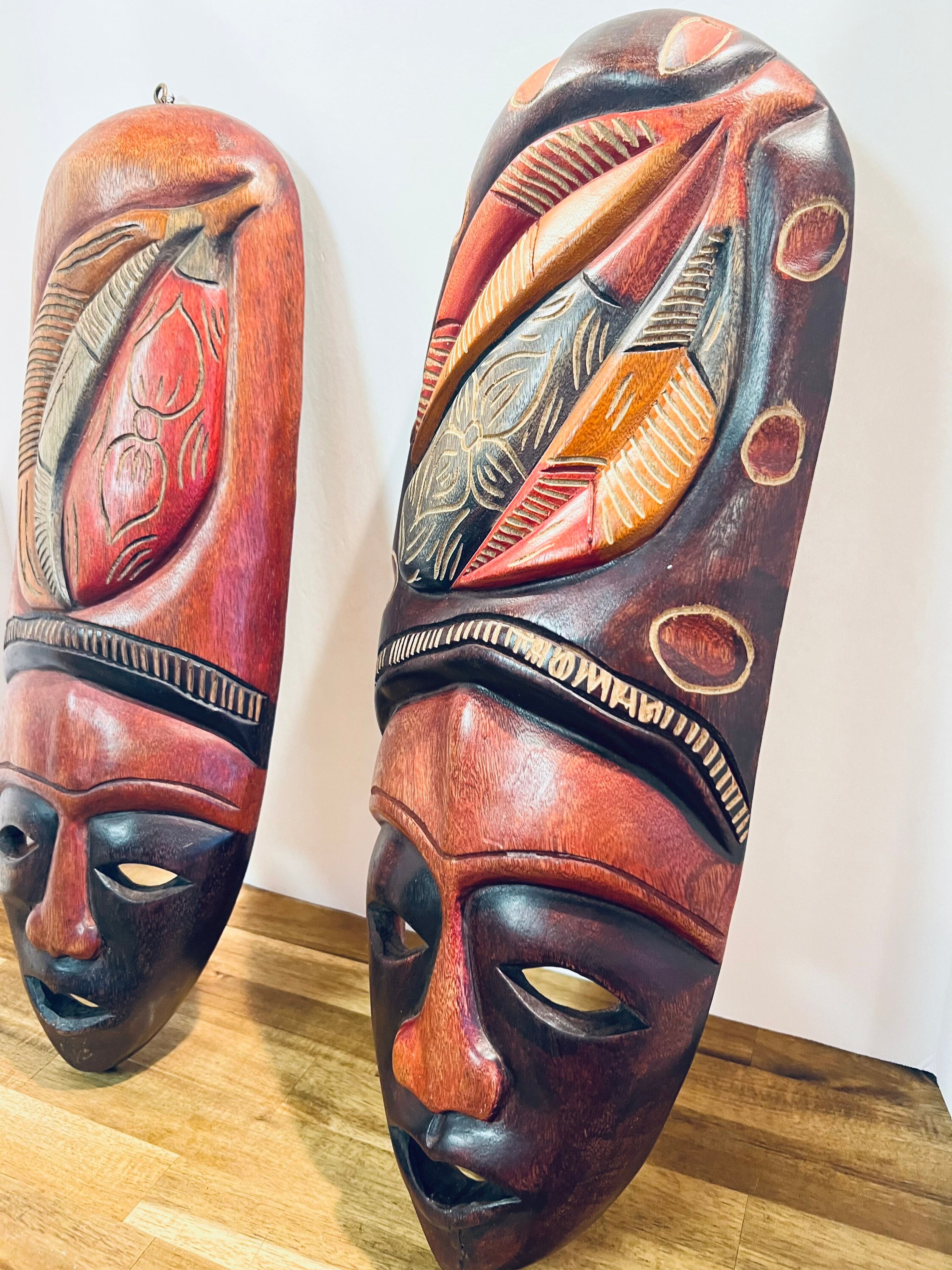 Two Haitian Hand Carved Wood Carved Mask - Etsy