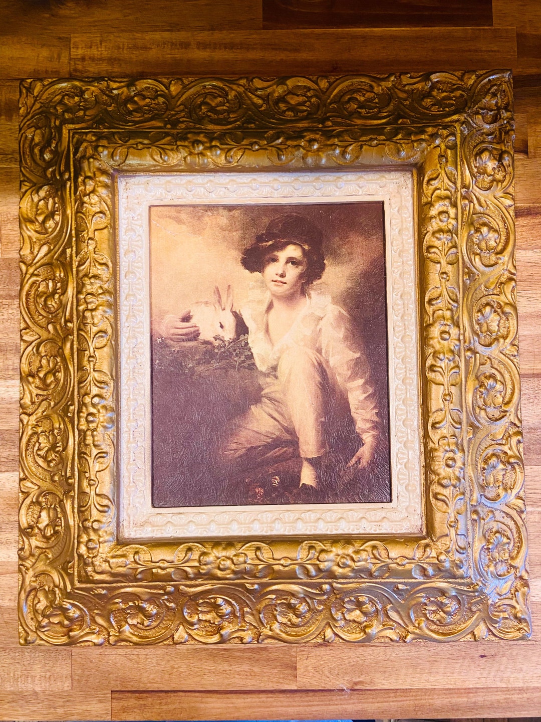 Vintage Boy With Rabbit Picture/ Vintage Home Interior/ Vintage Art ...