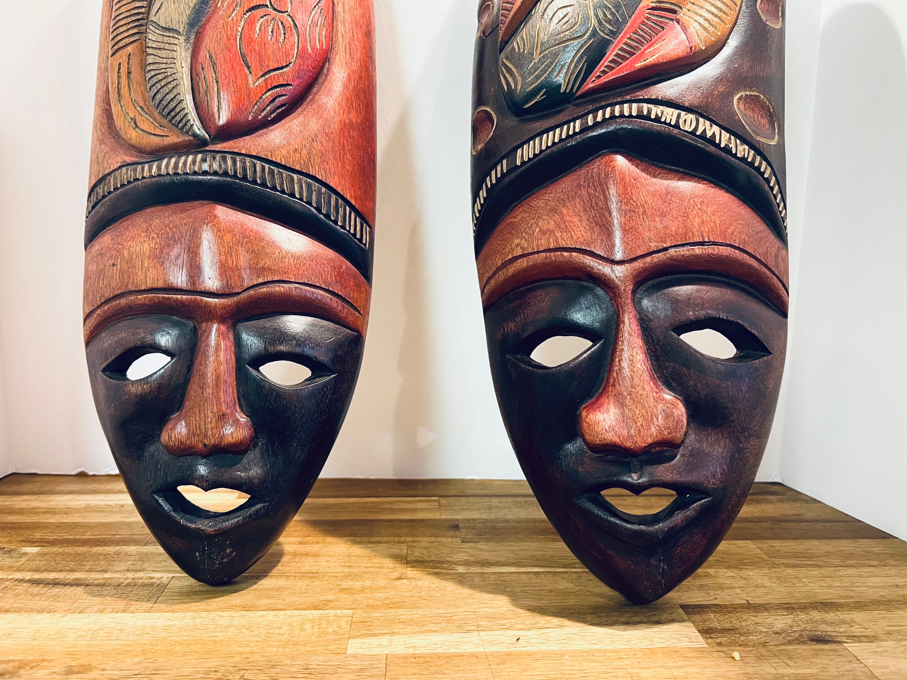 Two Haitian Hand Carved Wood Carved Mask - Etsy