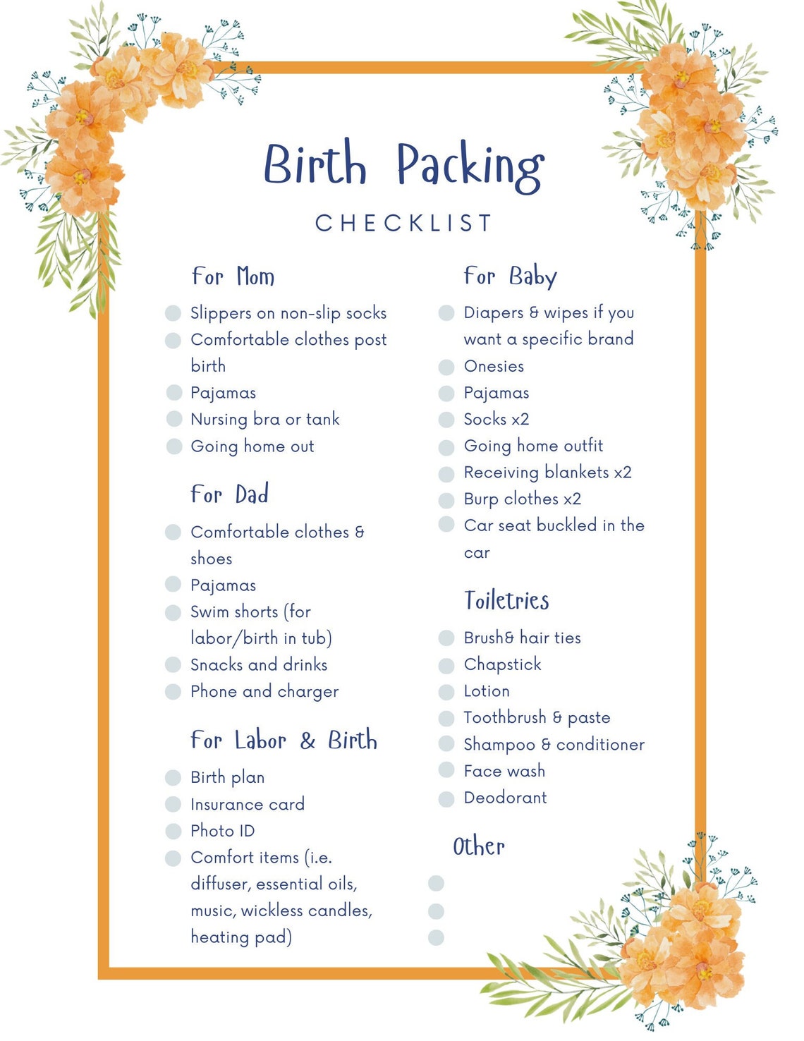 Birth Packing Checklist - Etsy