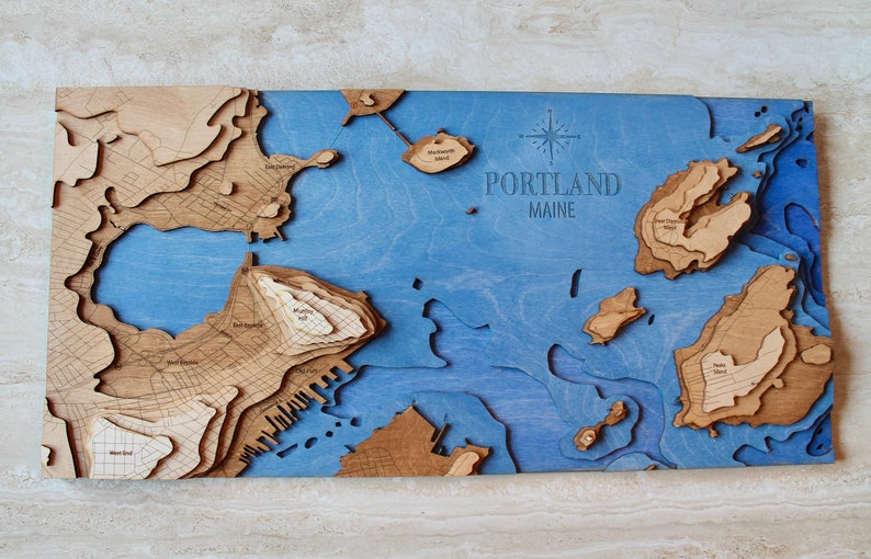 Portland Maine 3D Wood Topography Map - Etsy