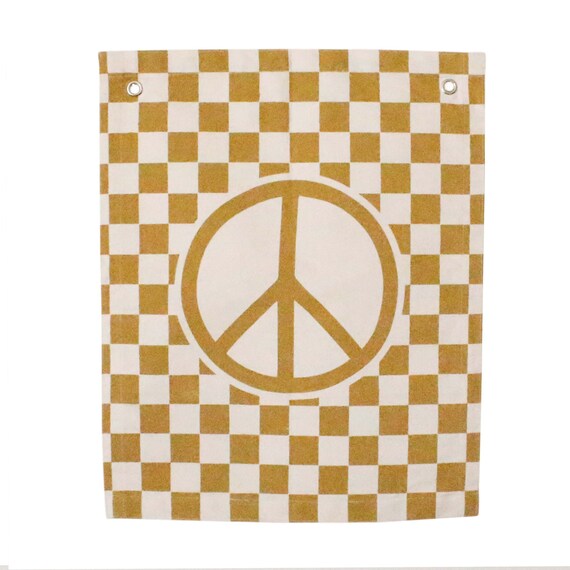 Checkered Peace Sign Banner Canvas Wall Flag Canvas Banner | Etsy