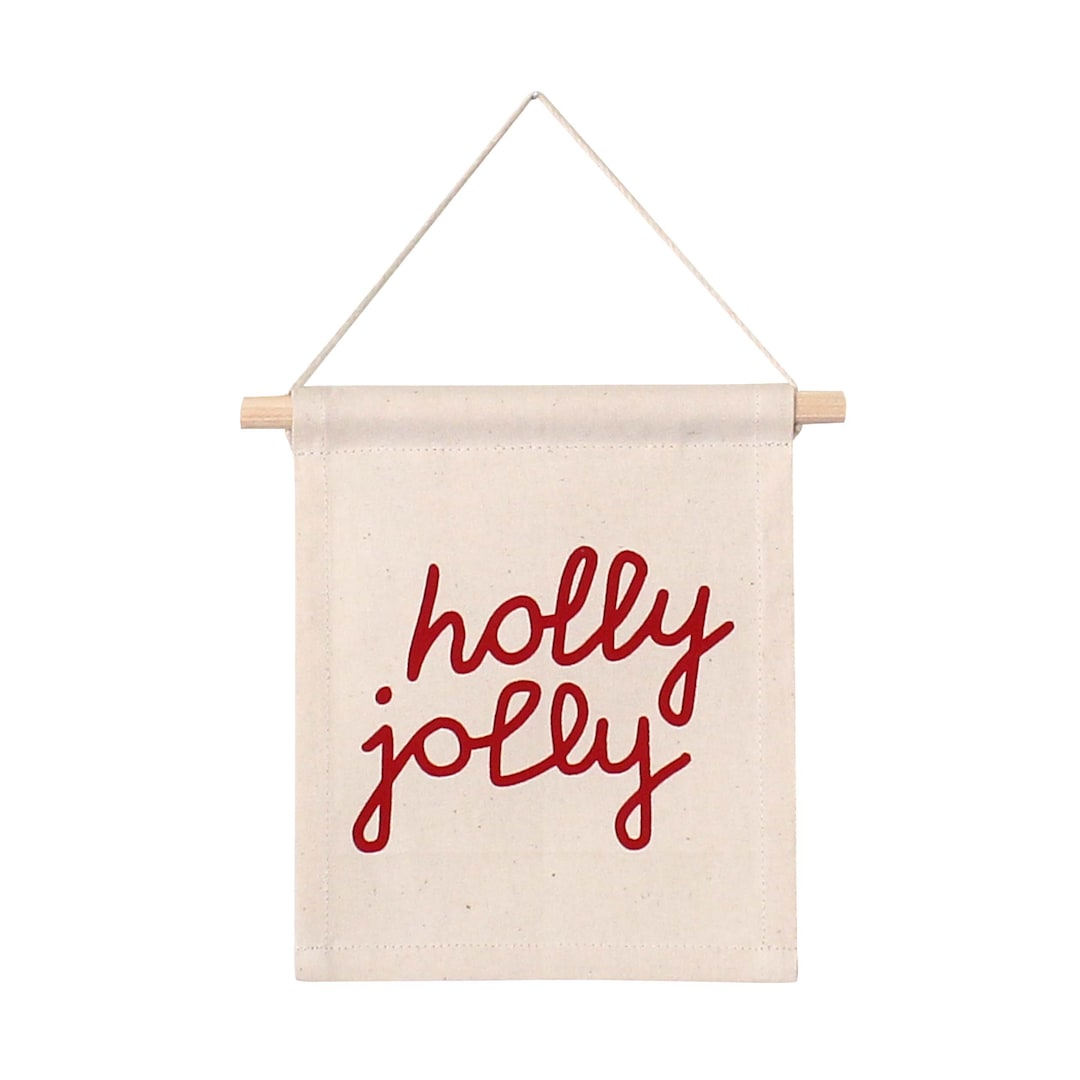Holly Jolly Hang Sign Mini Wall Hanging Canvas Flag Christmas Decor ...
