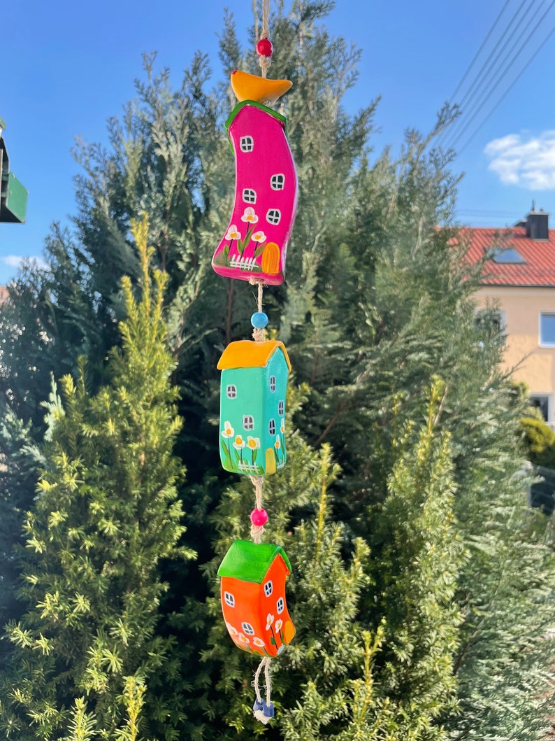 Tanzende Häuser, Häuschen, verformt, Handgefertigt, Windspiel Keramik ...