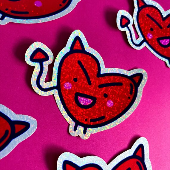 Devil Holographic Die Cut Sticker Cute Devil Sticker - Etsy