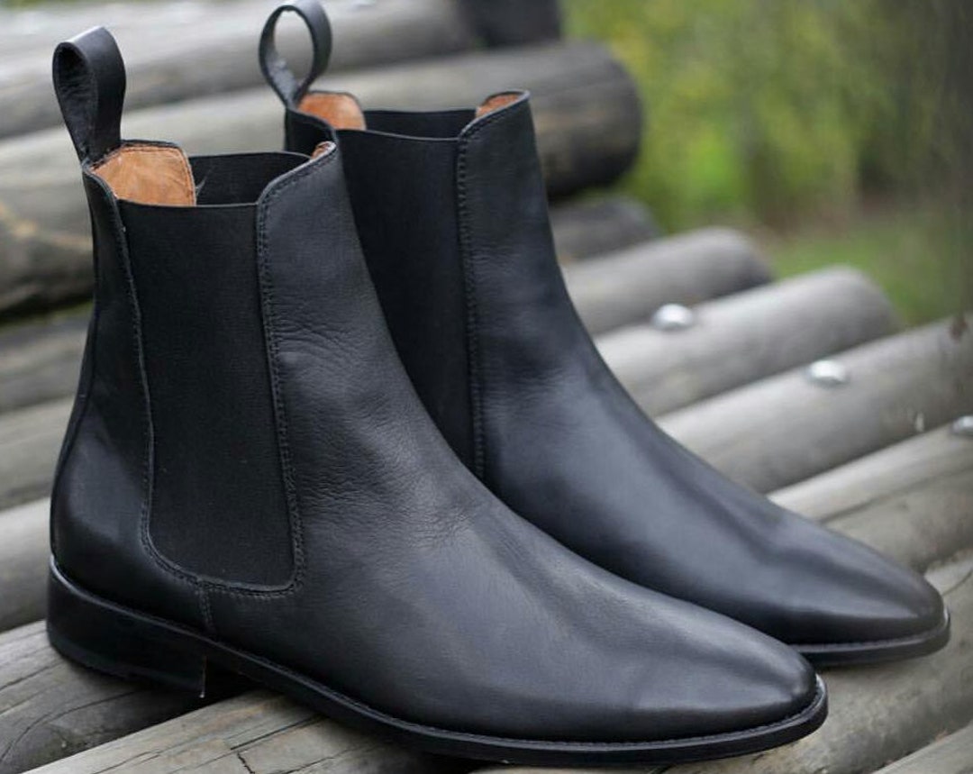 Black Chelsea Boots for Men's Black Dress Boots, Handmade Leather Ankle ...