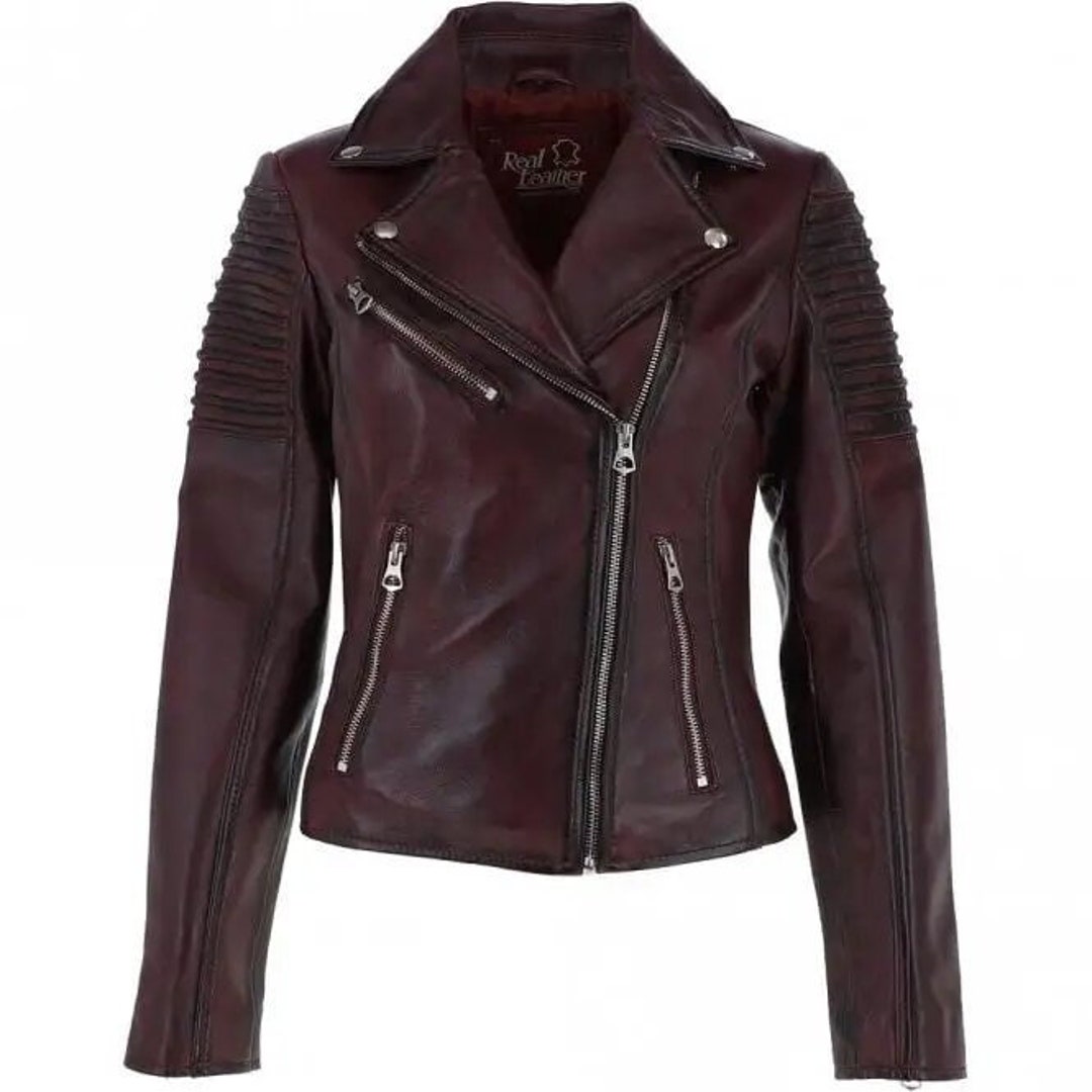 Women Burgundy Leather Biker Jacket Stylish Women Leather Jacket - Etsy
