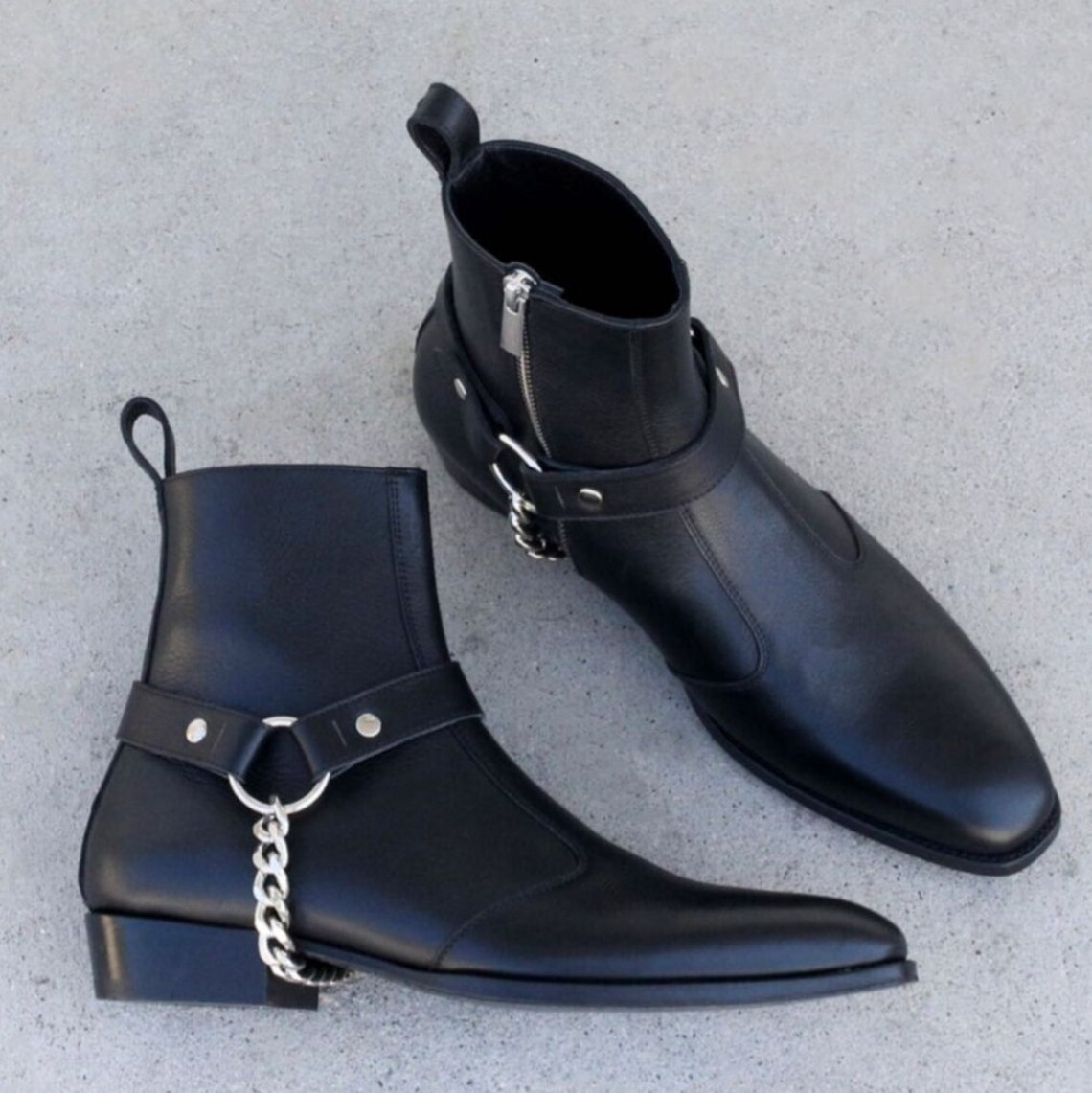 Black Leather Boots for Men Handmade Leather Ankle Boots, Cowboy Boots ...
