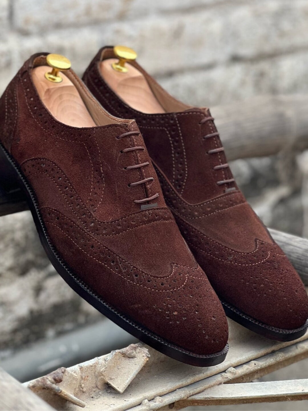 Handmade Leather Brown Suede Wingtips Brogue Shoes for Men's Dress ...