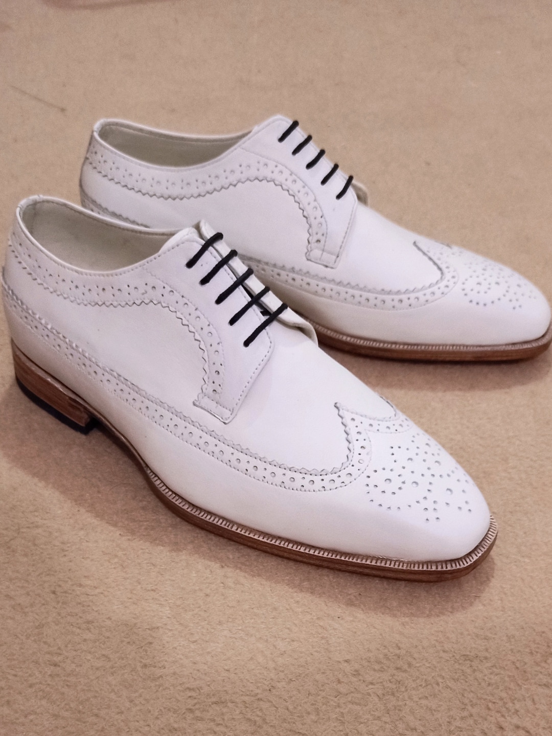 Handmade Leather White Wingtips Brogue Shoes for Men's Dress Shoes, Men ...
