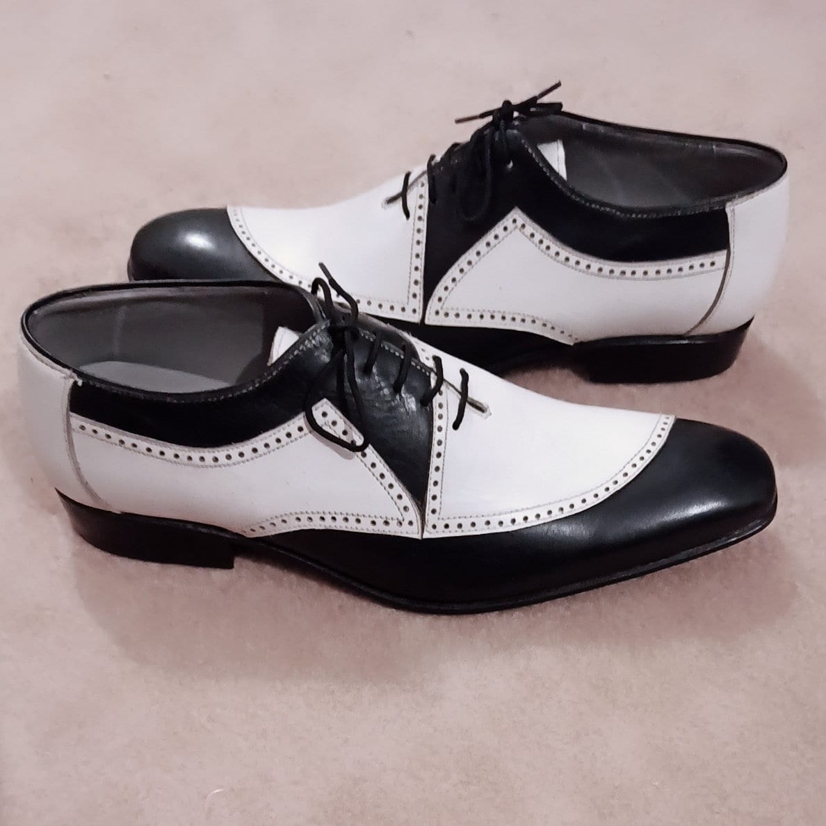 Handmade Leather Black and White Spectator Shoes for Men's Dress Shoes ...