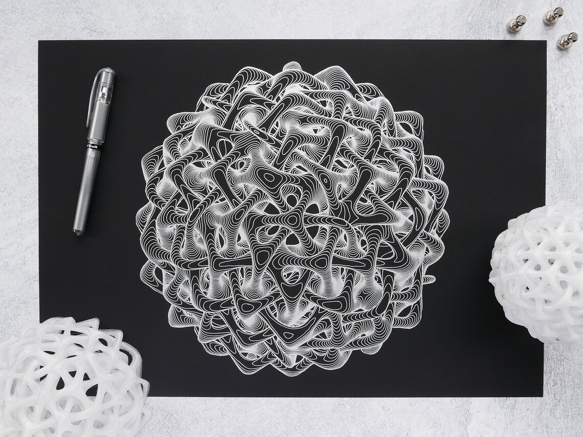 Organic Weaving Sphere Original Generative Art Plotter Art A3 - Etsy