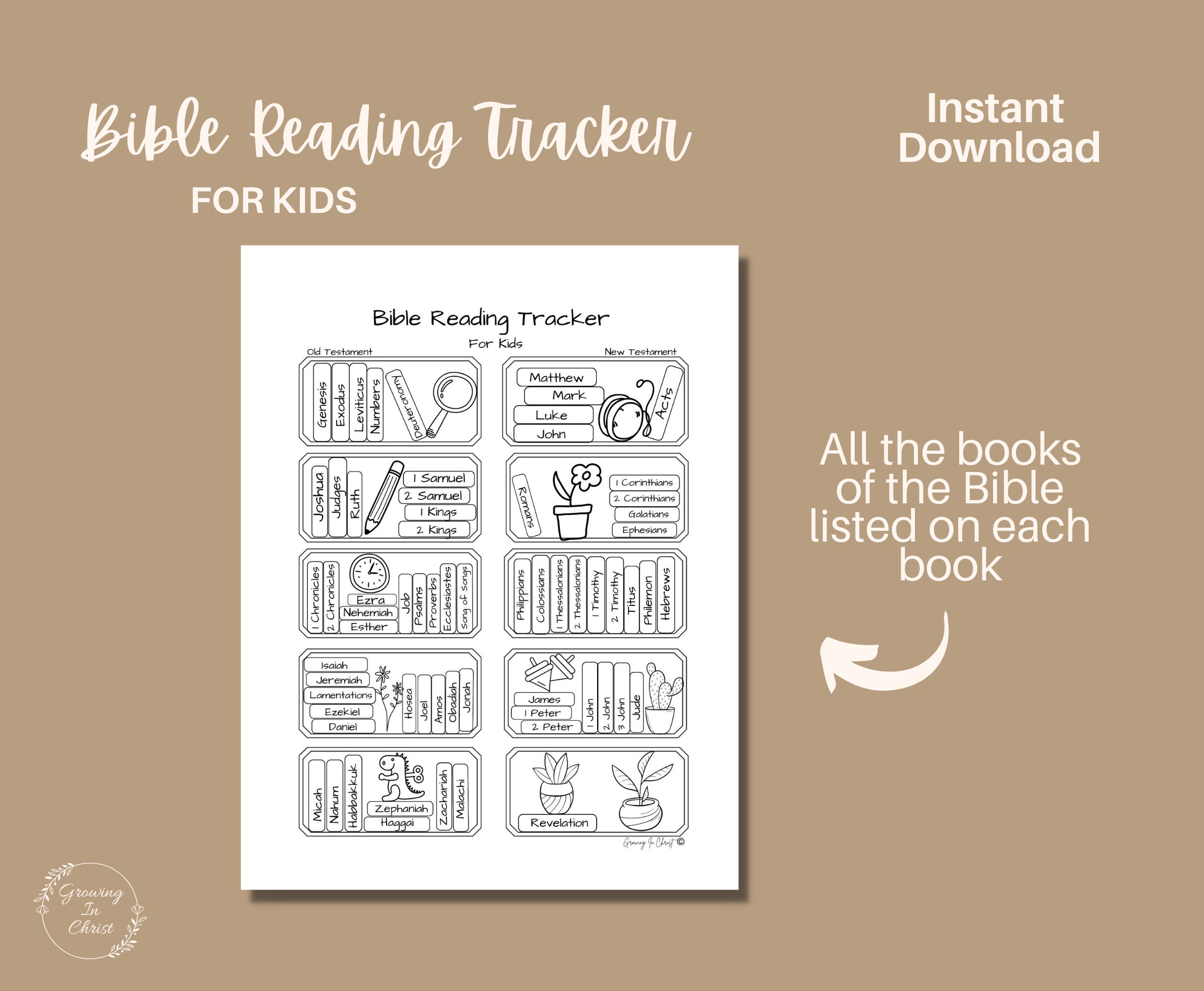 Bible Reading Tracker for Kids, Books of the Bible, Bible Tracker ...