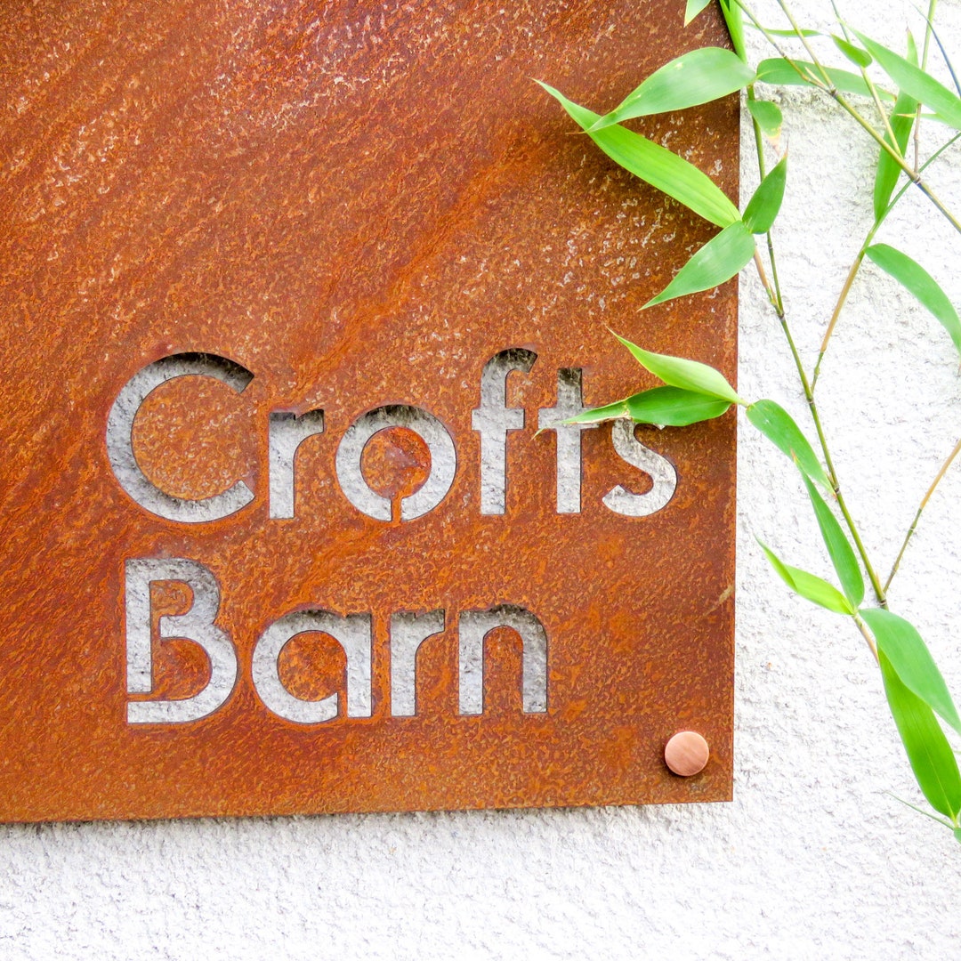 Rustic Square Corten Steel House Sign, Rusty Metal House Name Sign ...