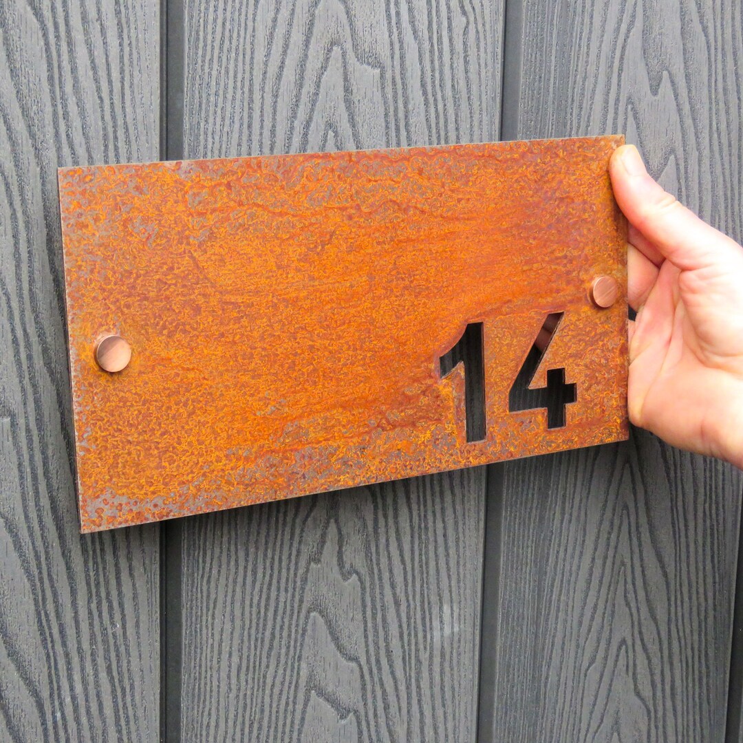 Corten Steel House Number Sign | Rusty Metal House Number Plaque ...