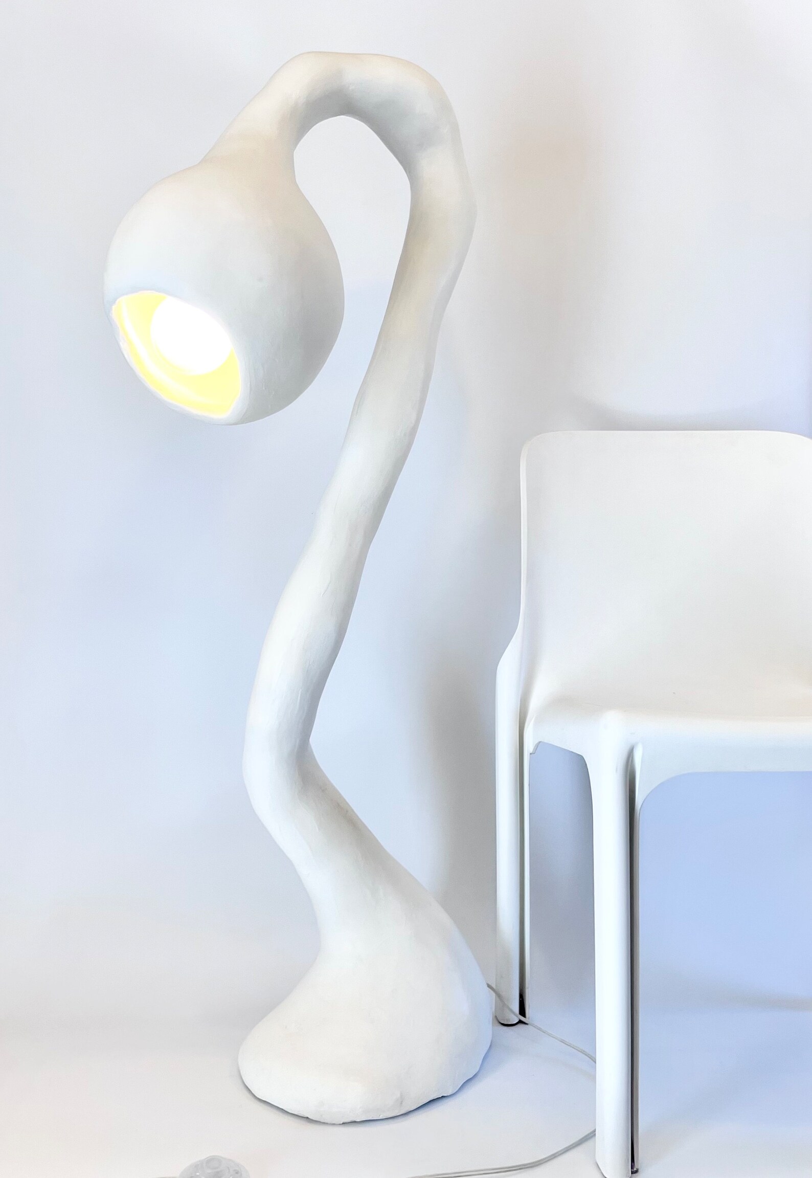 Handmade Biomorphic Floor Lamp: White Plaster Stone Light Sculpture - Etsy