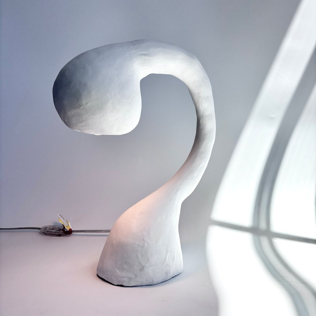 Handmade Biomorphic Table Lamp - Large White Accent Light With Textured ...