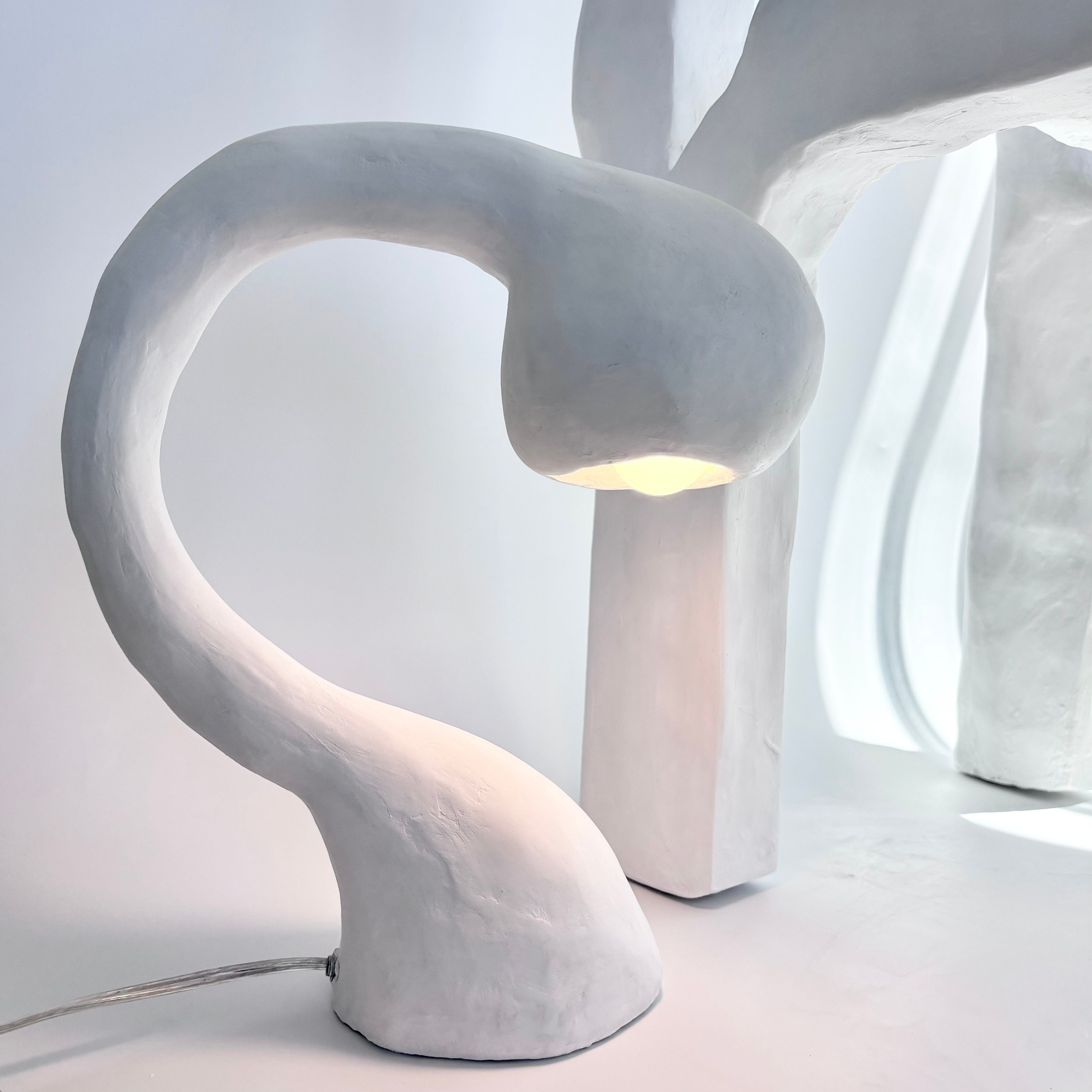 Handmade Biomorphic Table Lamp Large White Accent Light With Textured ...