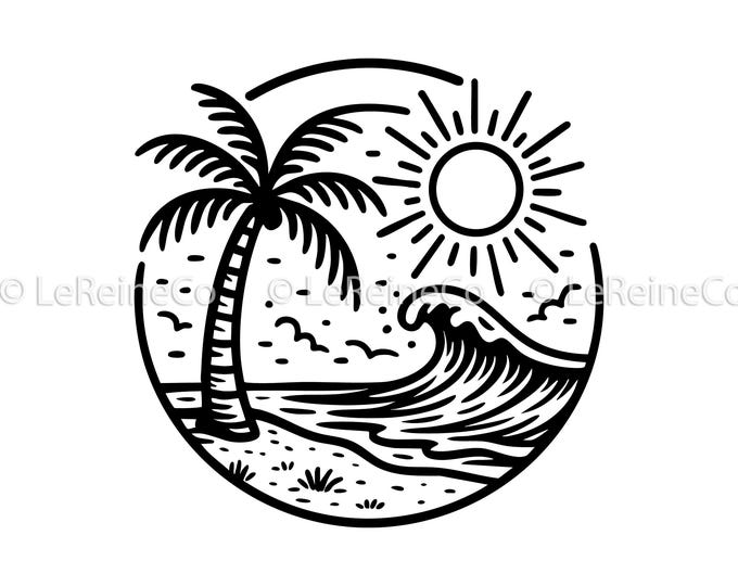 Palm Trees Wave Sun Svg - Pdf - Png - Dxf - Birds Svg - Commercial Use ...