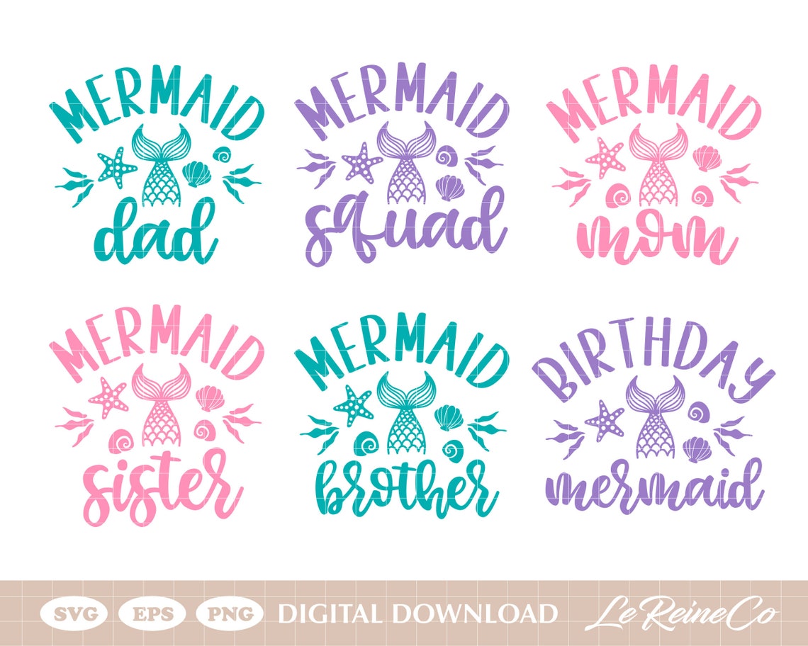 Mermaid Birthday Family Bundle Svg 6 Designs Mermaid Tail - Etsy